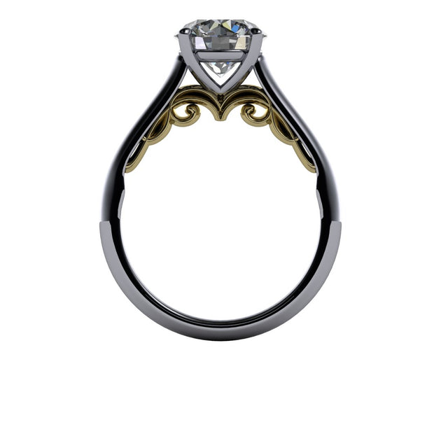 Two-Tone Classic Filigree Cathedral Diamond Solitaire Engagement Setti ...
